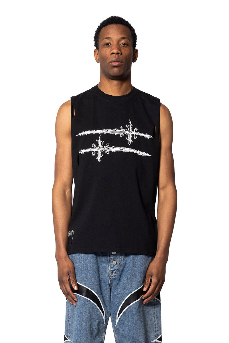 CROSS T SLEEVELESS T-SHIRT BLACK – ANSH46